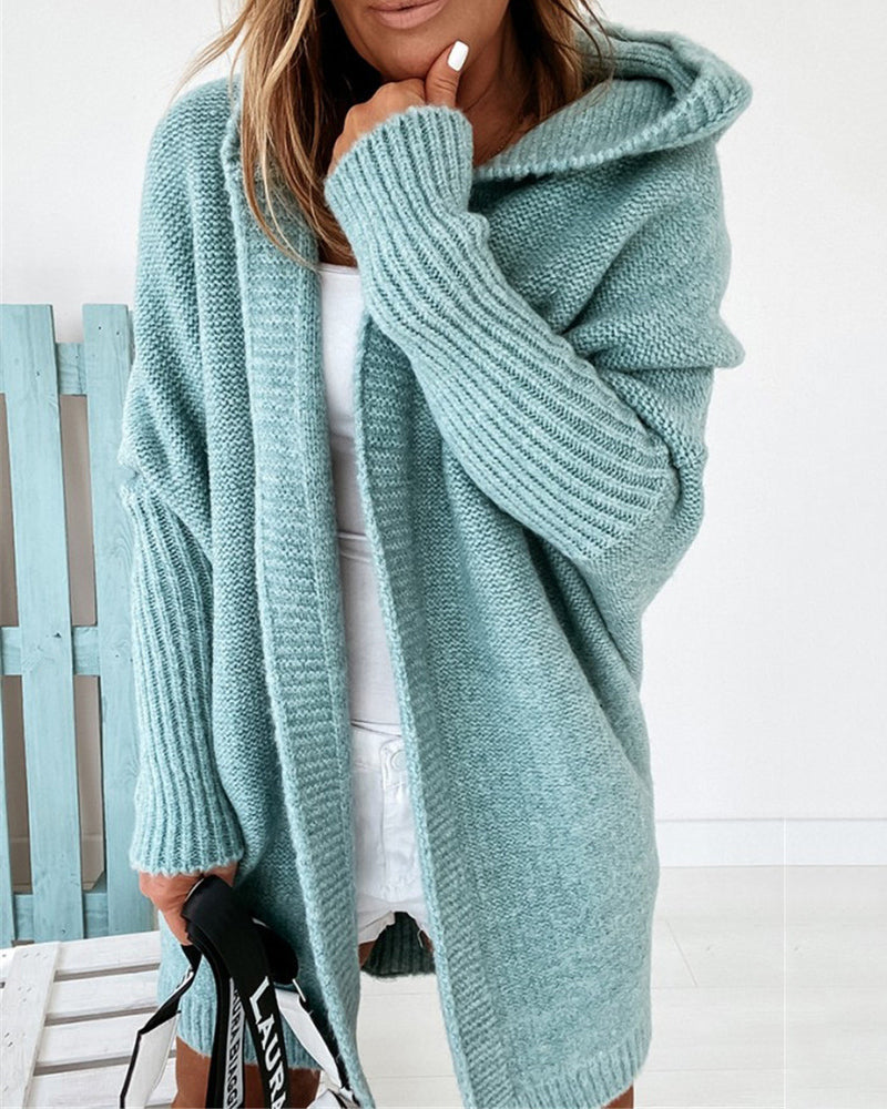 Hooded Batwing Knit Sweater with Soft and Loose Fit, Back Panel Patchw ...
