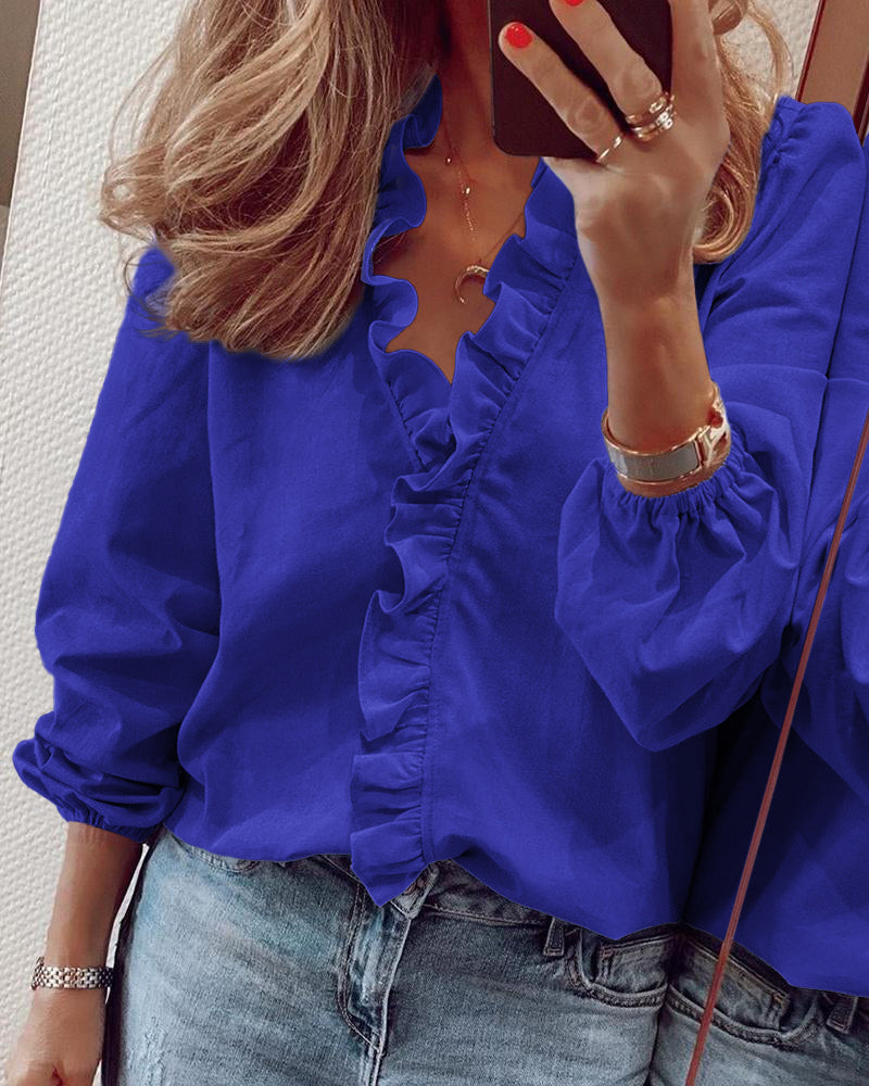 Elegant Ruffle V-Neck Top – ZEAGOO