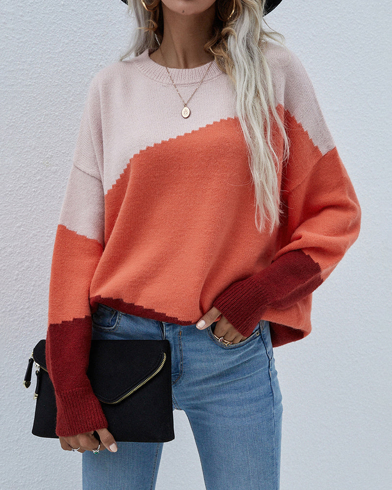 Drop Shoulders Color Block Sweater – ZEAGOO