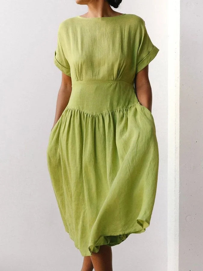 Linen Grass Green Midi Dress – Zeagoo