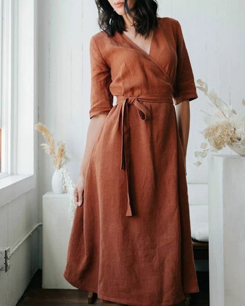 Copper Wrap Dress with Pockets – ZEAGOO