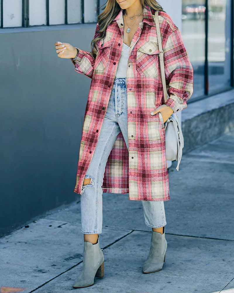 Plaid Flannel Long Shacket Jacket Coat – Zeagoo